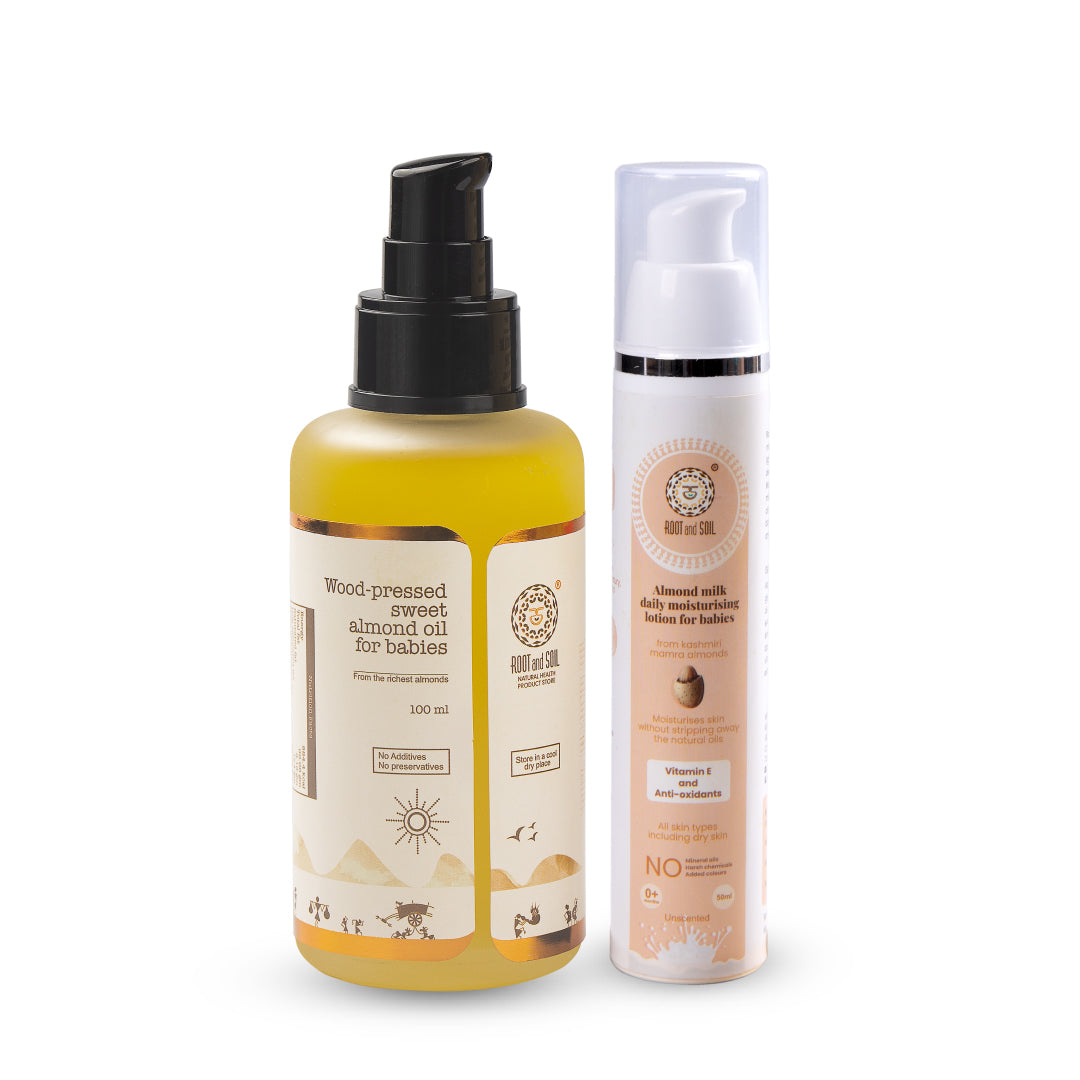 Almond Nourish Combo (Almond Oil + Almond Milk Lotion) – ROOT and SOIL
